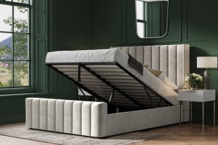 Light grey velvet upholstered bed store
