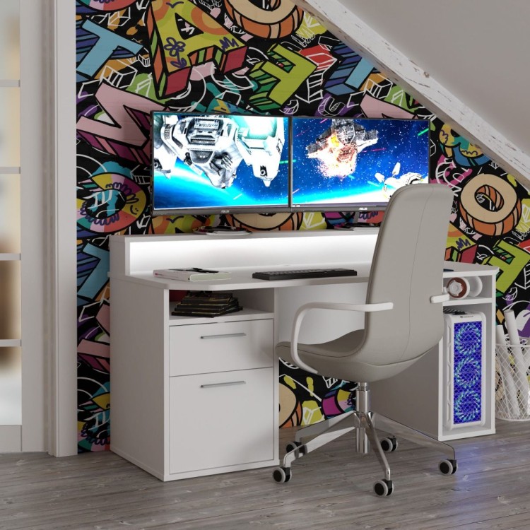Flair Furnishings Power Z Gaming Desk In White by Flair Furnishings